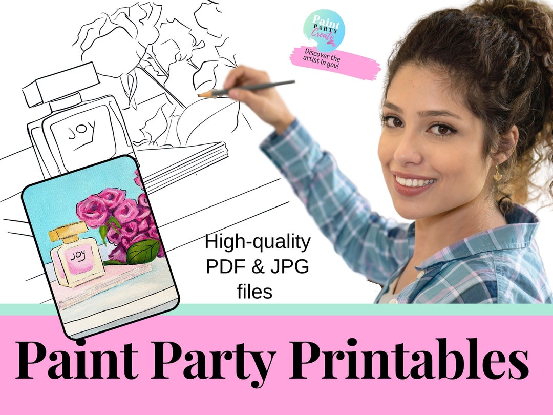 Paint Party Printable Pre-drawn Line Art Sketch for DIY Paint Party ...