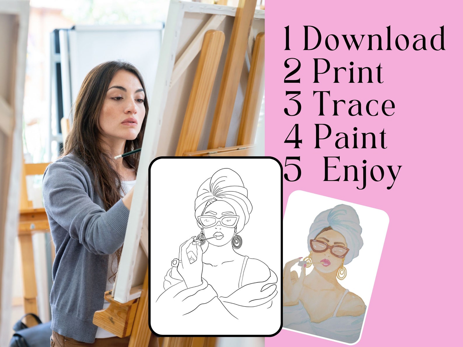 Paint Party Tracer Line Art for DIY Paint Party, Paint and Sip Girls ...
