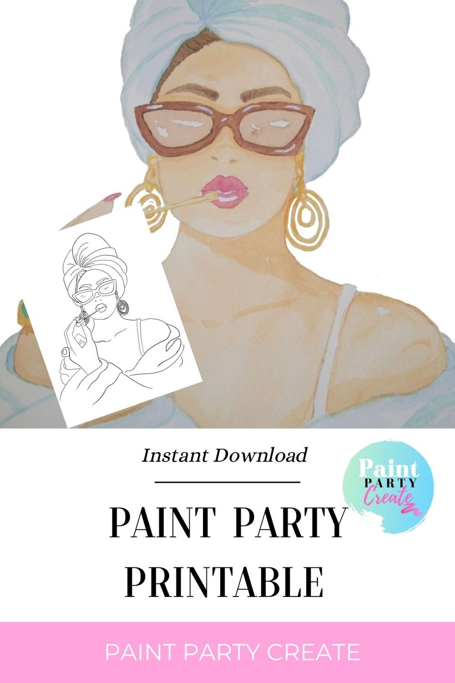Paint Party Tracer Line Art for DIY Paint Party, Paint and Sip Girls ...