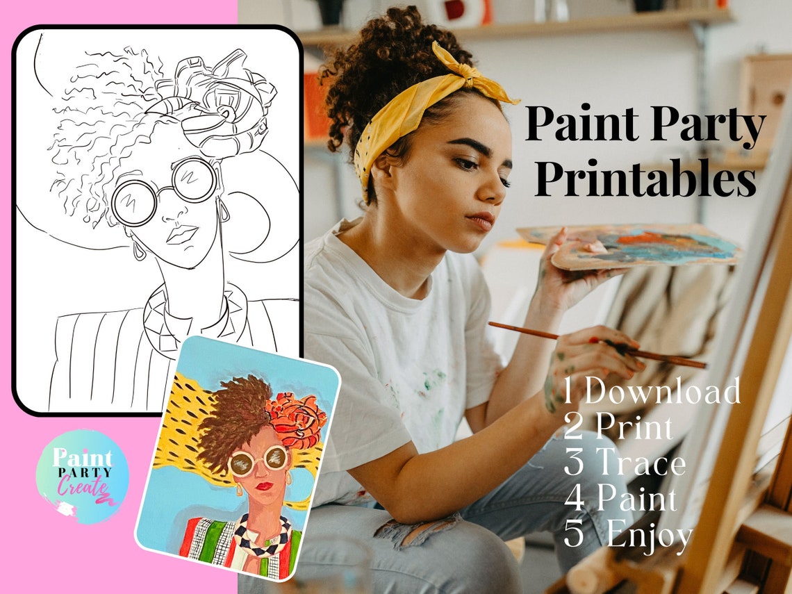 Paint Party Tracer Line Art for DIY Paint Party Paint and Sip Girls ...