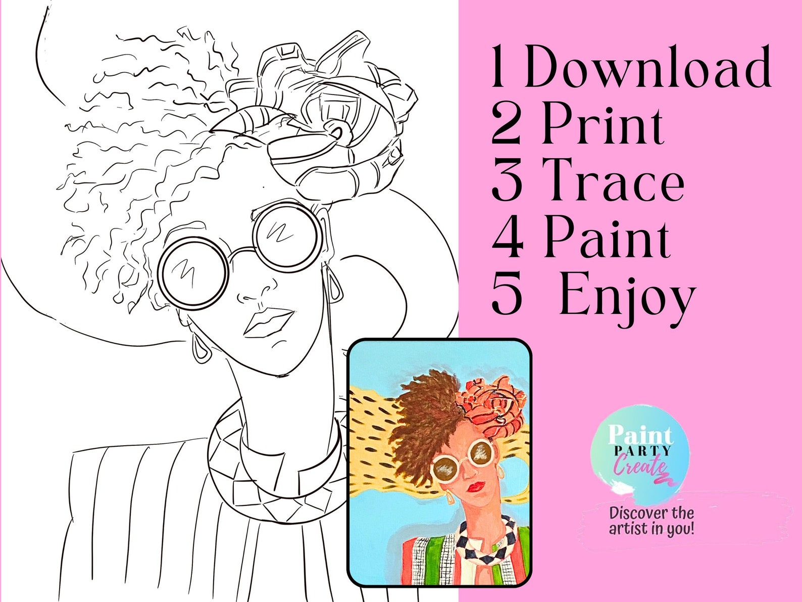 Paint Party Tracer Line Art for DIY Paint Party Paint and Sip Girls ...