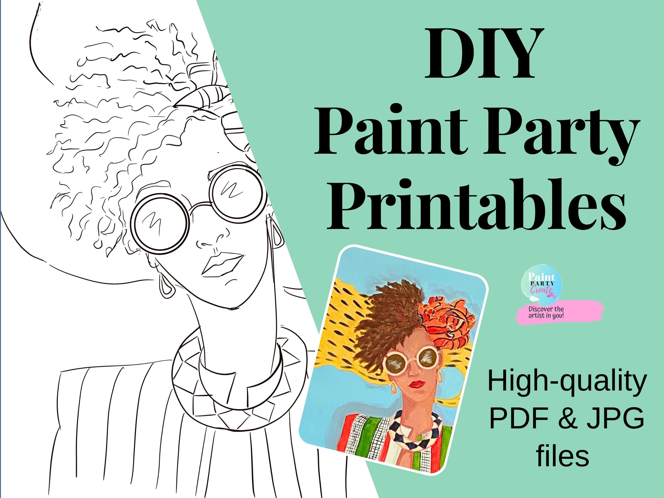 Paint Party Tracer Line Art for DIY Paint Party Paint and Sip Girls ...