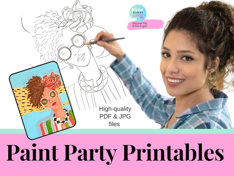 Paint Party Tracer Line Art for DIY Paint Party Paint and Sip Girls ...