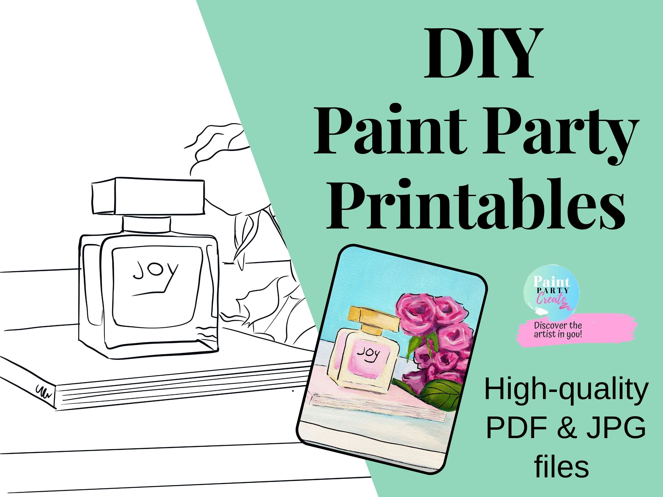 Paint Party Printable Pre-drawn Line Art Sketch for DIY Paint Party ...