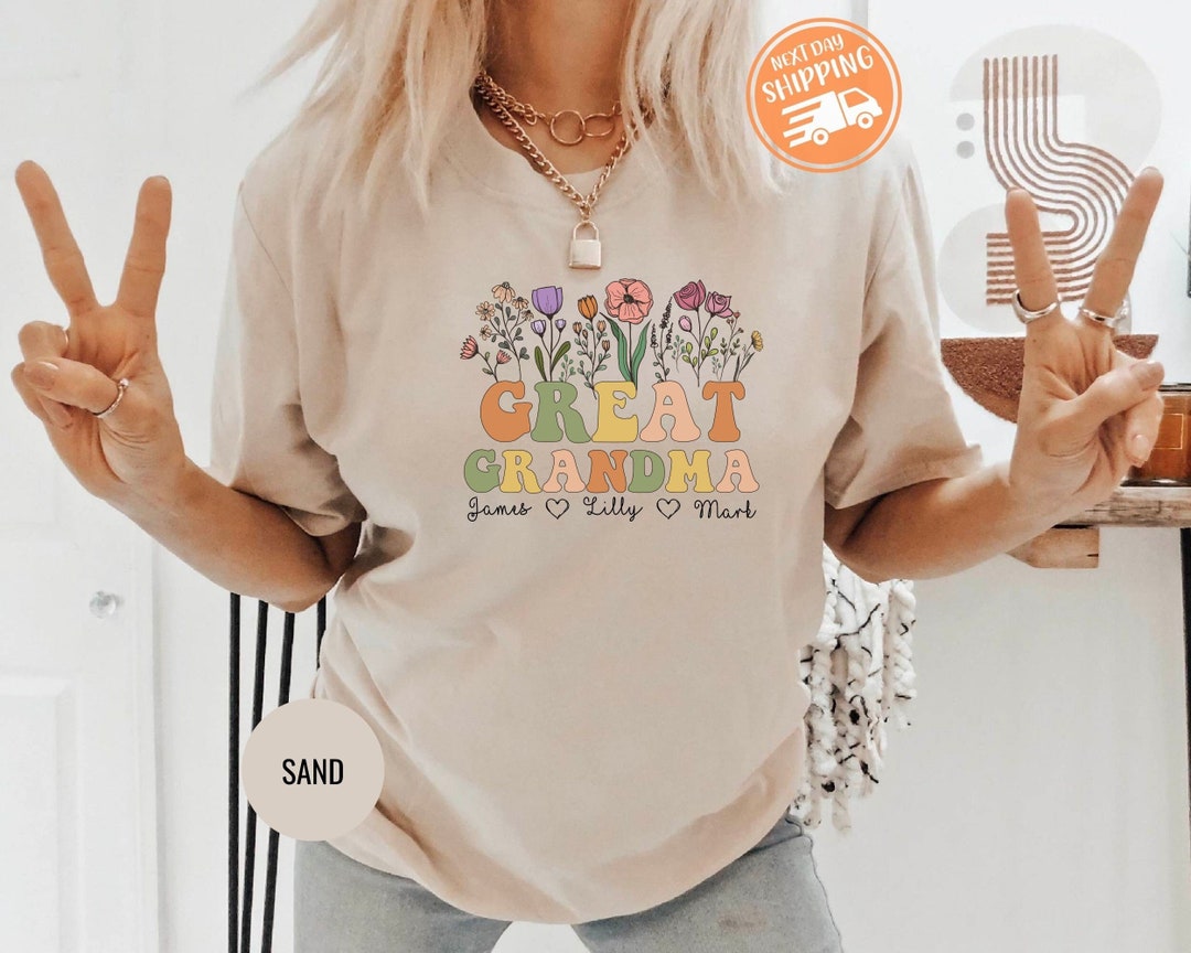 Great Grandma Shirt With Names, Personalized Great Grandma Flowers ...