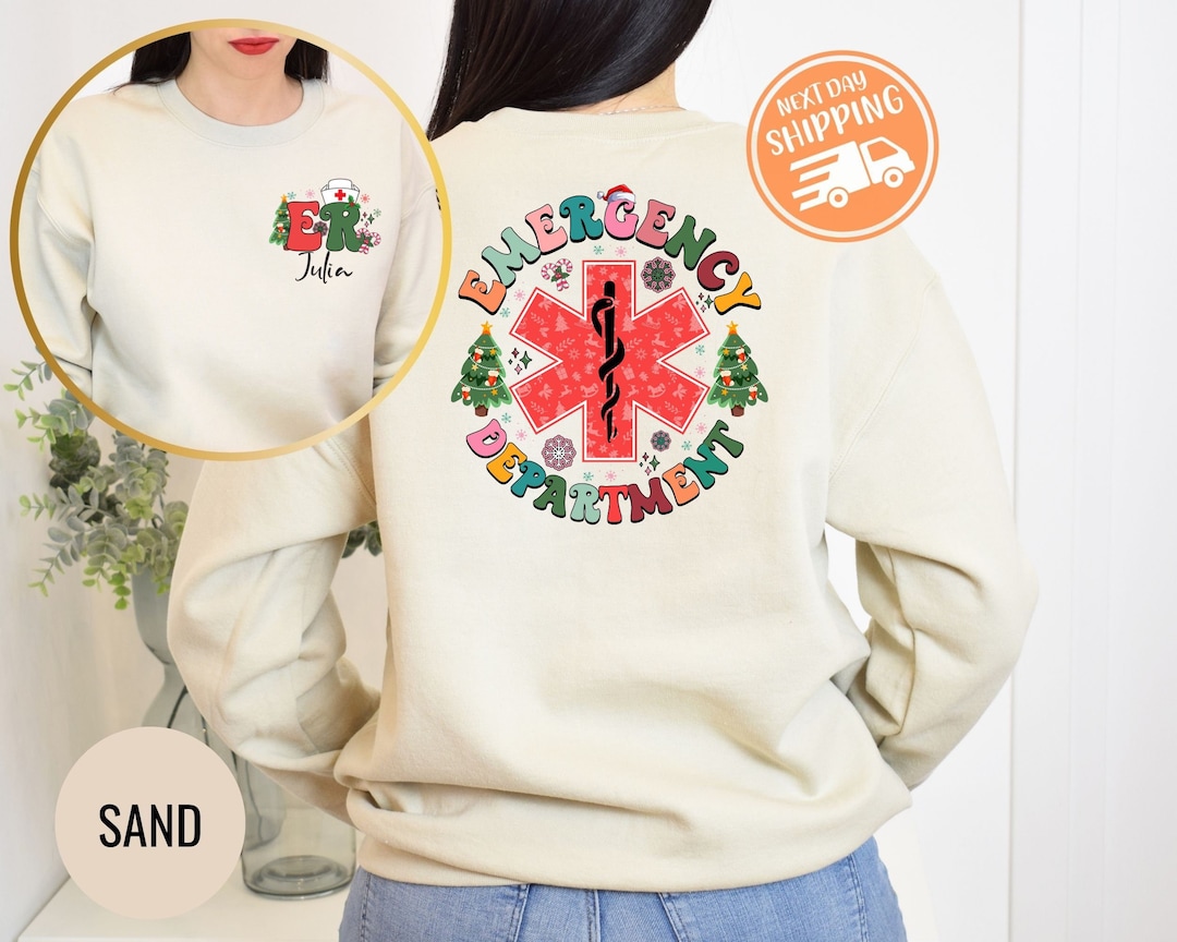 Personalized ER Nurse Christmas Sweatshirt, Emergency Department ...