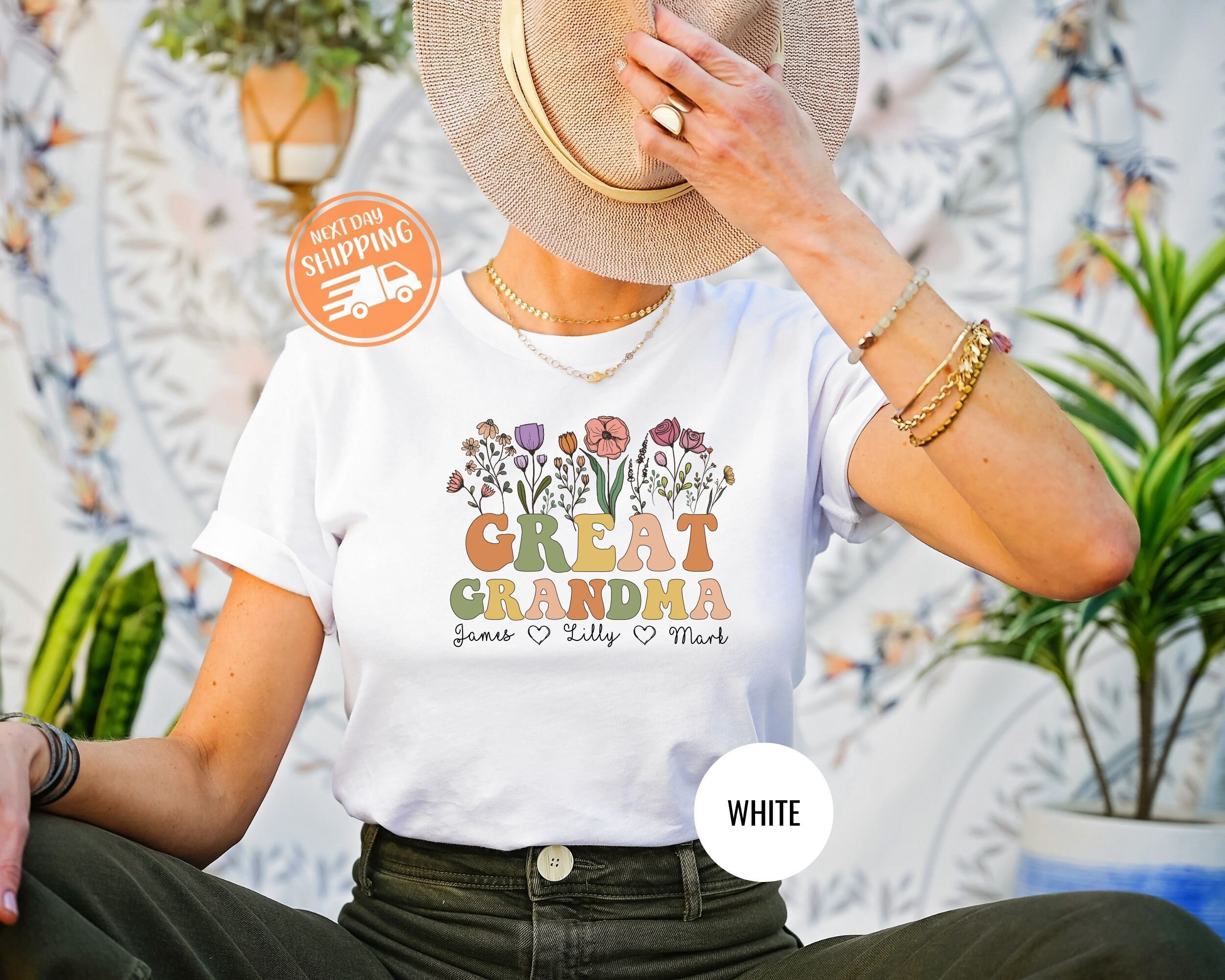 Great Grandma Shirt With Names, Personalized Great Grandma Flowers ...