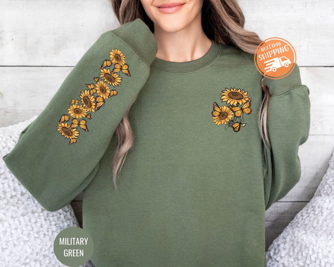 Sunflower Butterfly Sweatshirt, Butterfly Sweater, Sunflower Sweatshirt ...