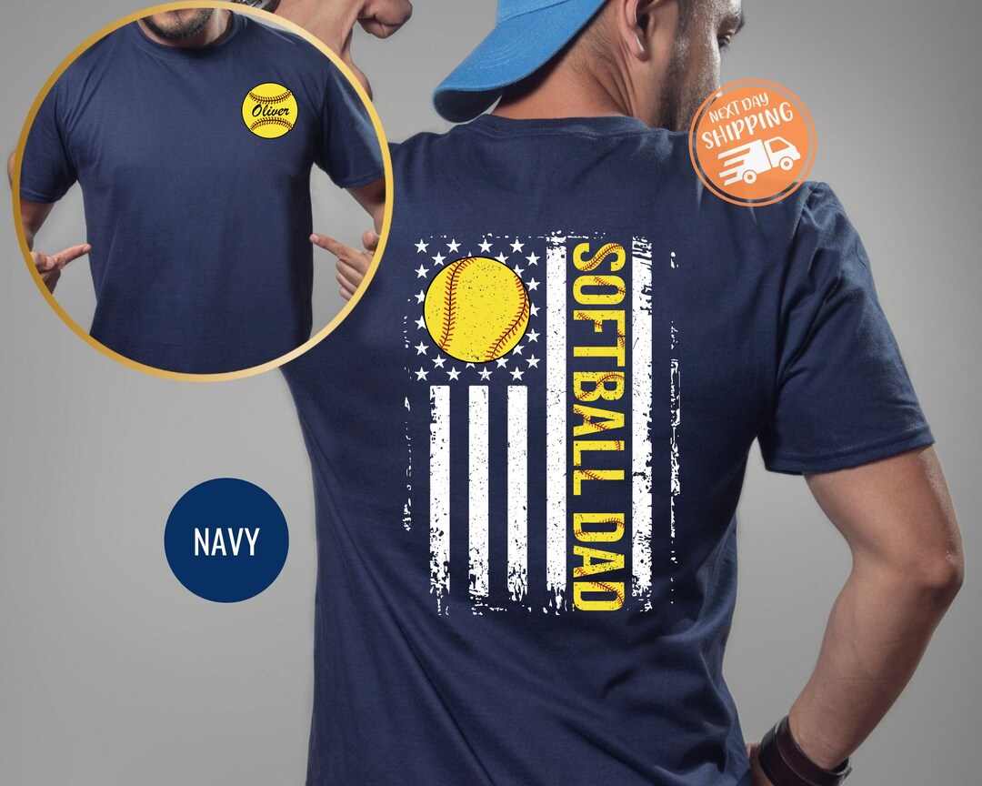 Softball Dad Shirt, Custom Name Softball Two Sided Shirt, Father's Day Gift, Sports Dad Shirt ...