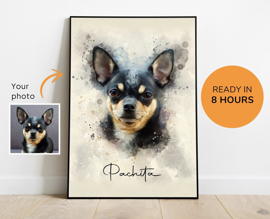 Pet Memorial, Watercolor From Photo Personalized Digital Dog Portraits ...