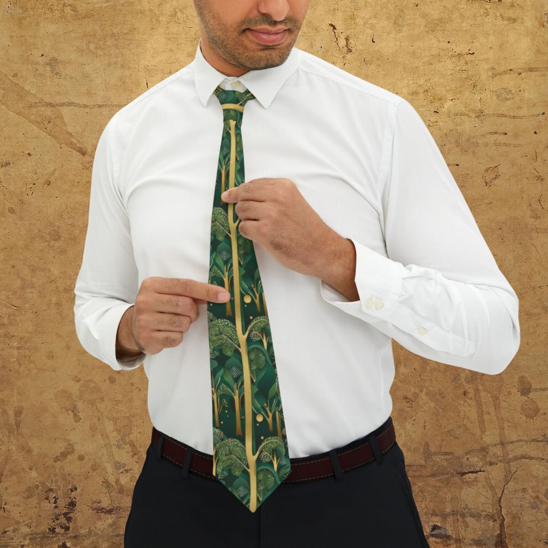 Art Deco Tree Necktie Night Scene Forest Necktie Black and - Etsy