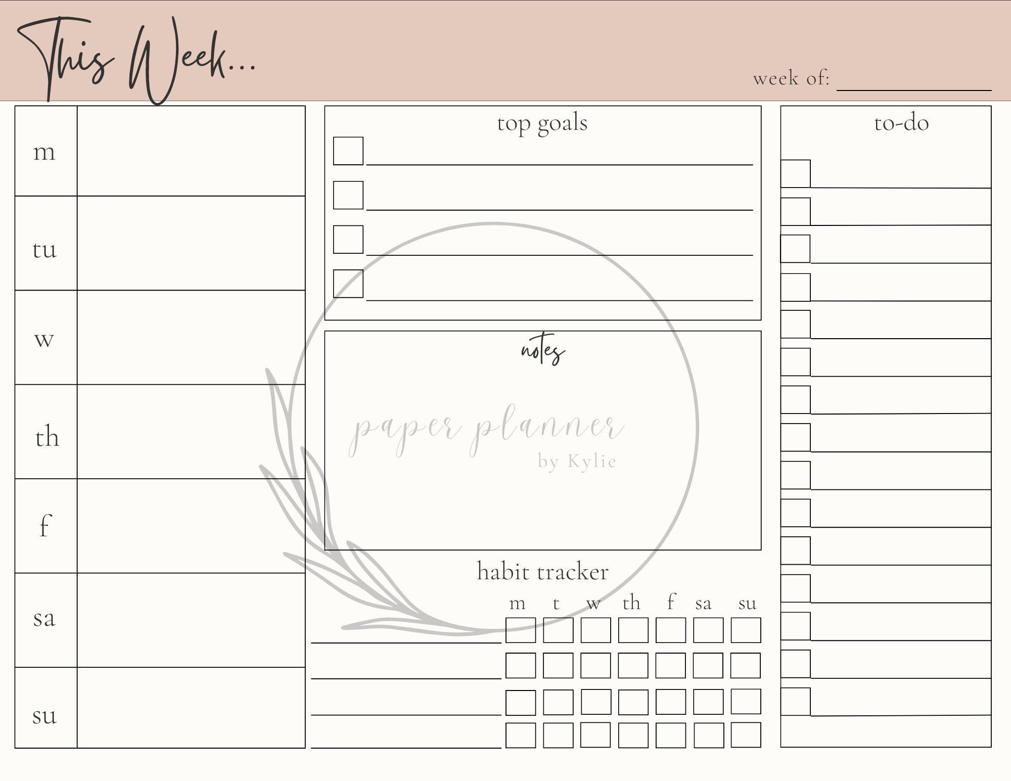 Weekly Dashboard Printable Instant Download Printable Weekly - Etsy
