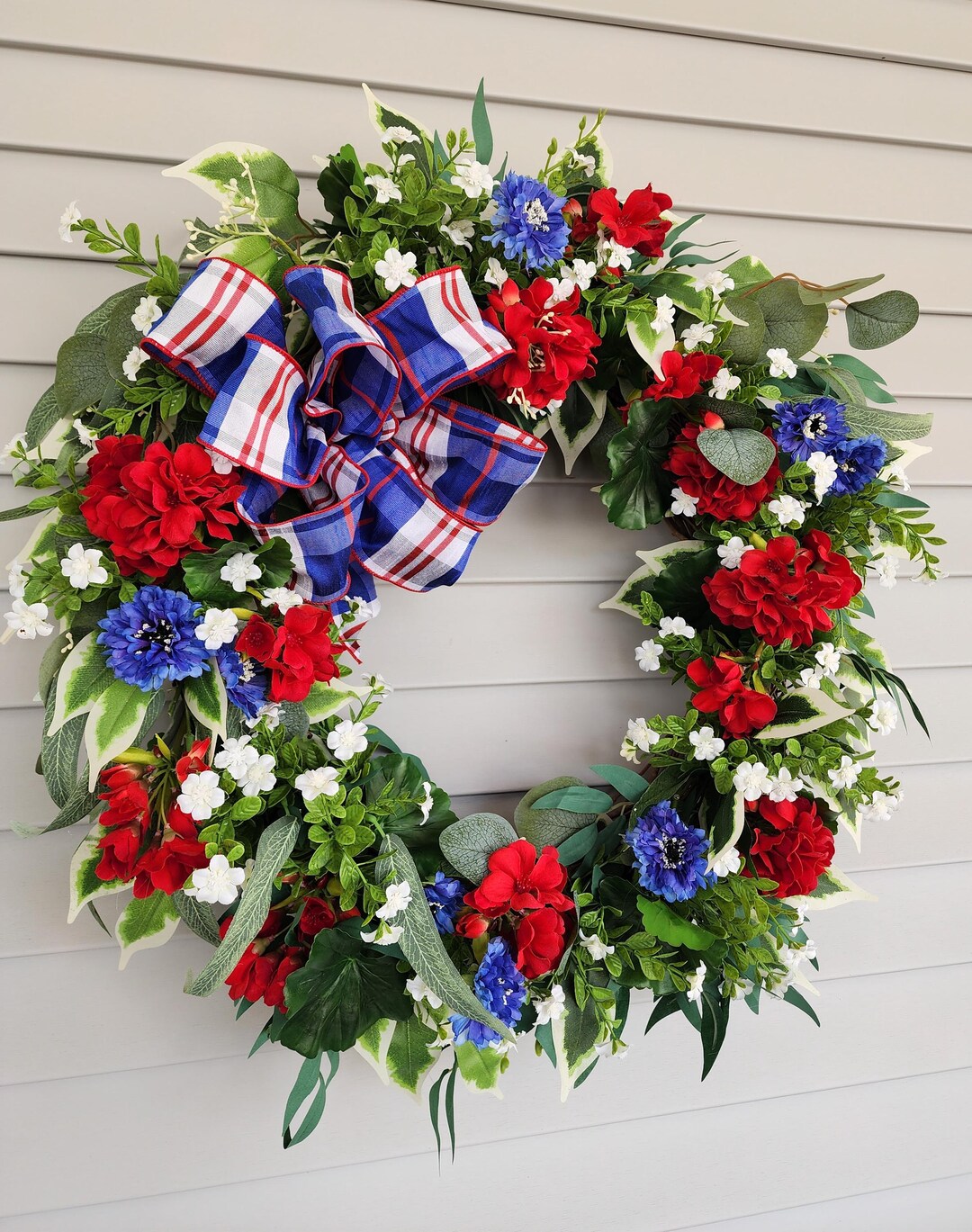 Summer Wreath With Real Touch Geraniums, Red Geranium Summer Door ...