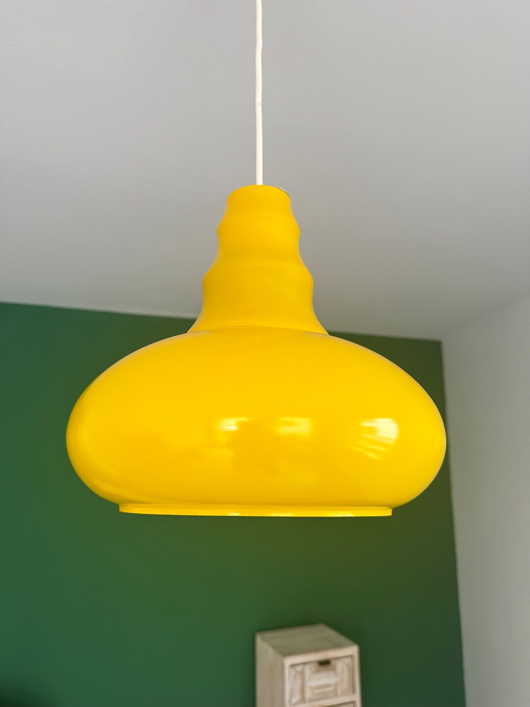 Vintage Glass Yellow Pendant Lamp/mid Century Modern Light/space Age ...