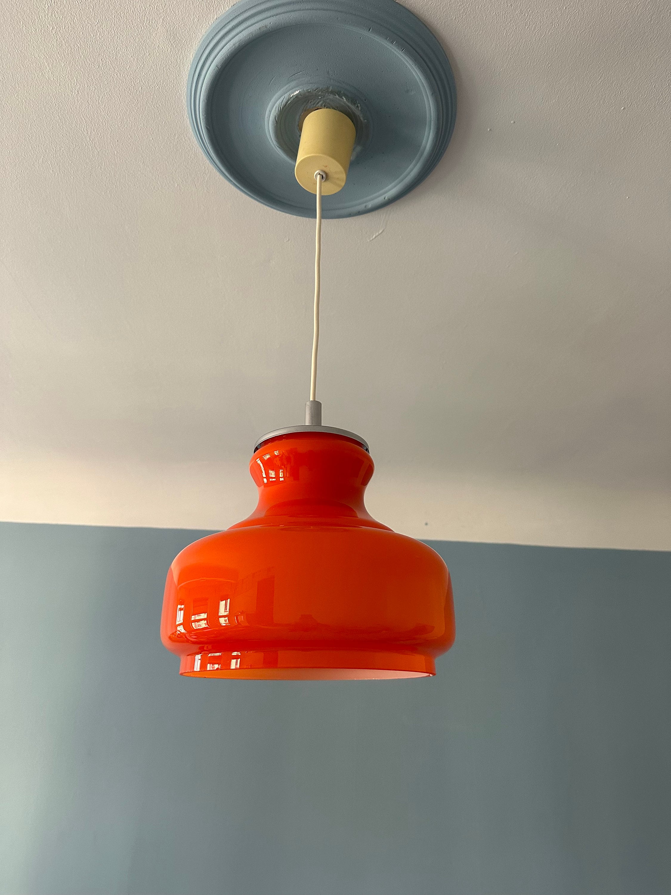 Vintage Orange Pendant Light 70s/mid Century Opaline Glass Lamp/space ...