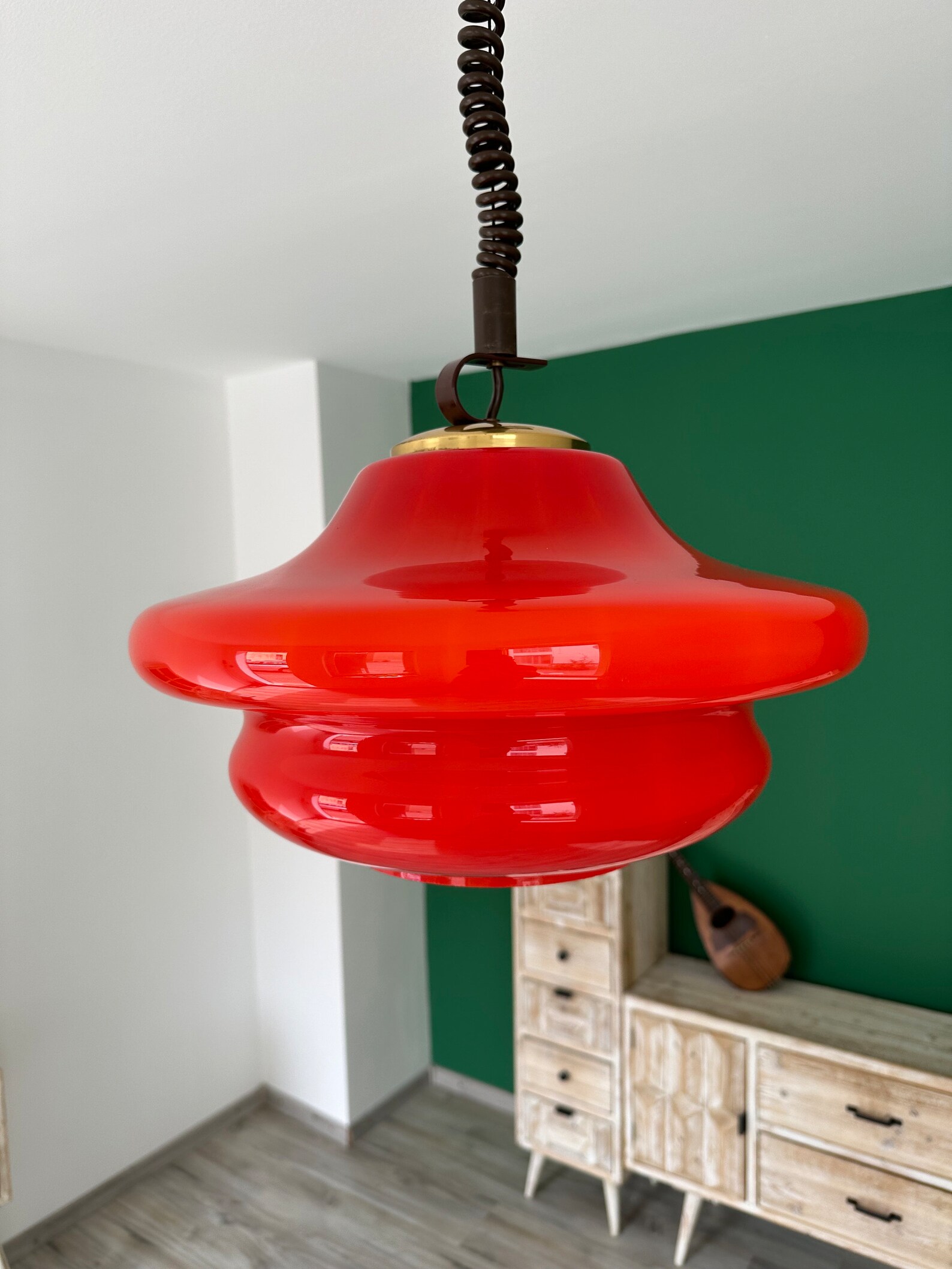 Vintage Red Pendant Light 70s/mid Century Opaline Glass Lamp/space Age ...
