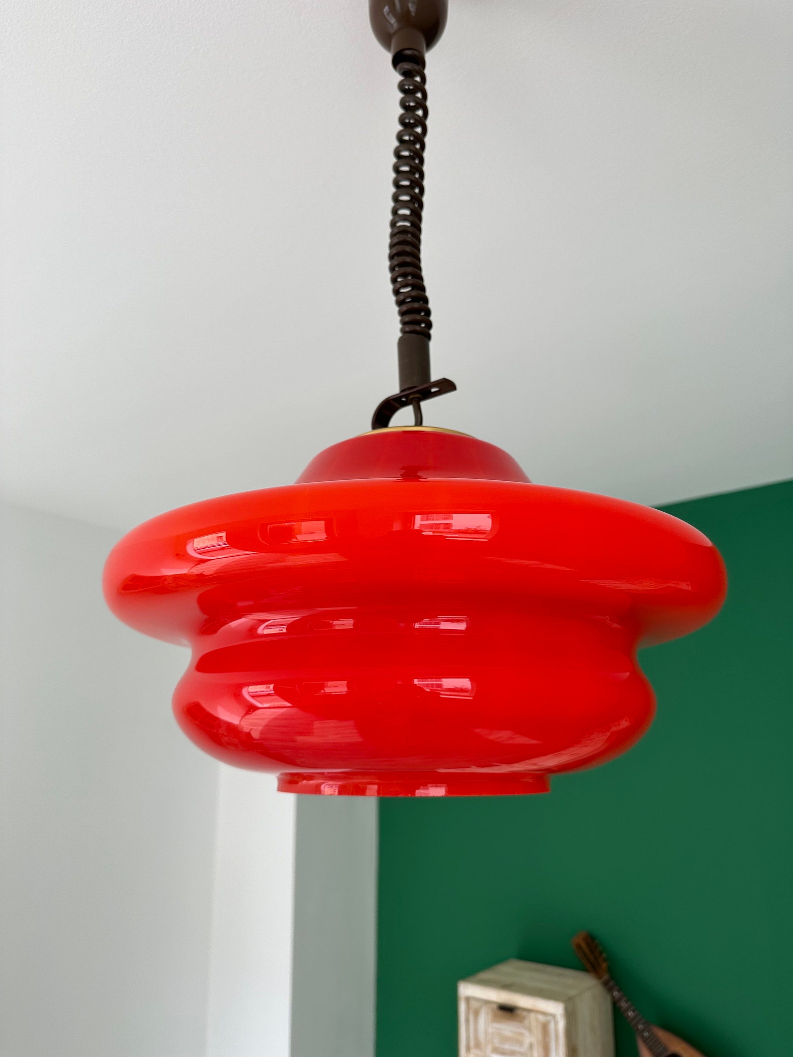 Vintage Red Pendant Light 70s/mid Century Opaline Glass Lamp/space Age ...