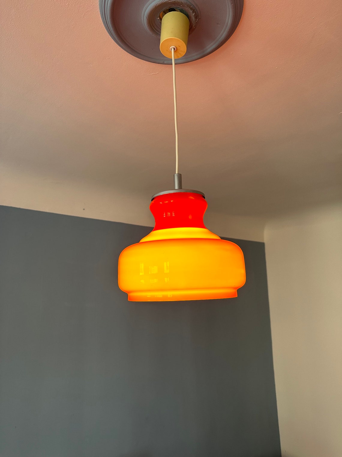 Vintage Orange Pendant Light 70s/mid Century Opaline Glass Lamp/space ...