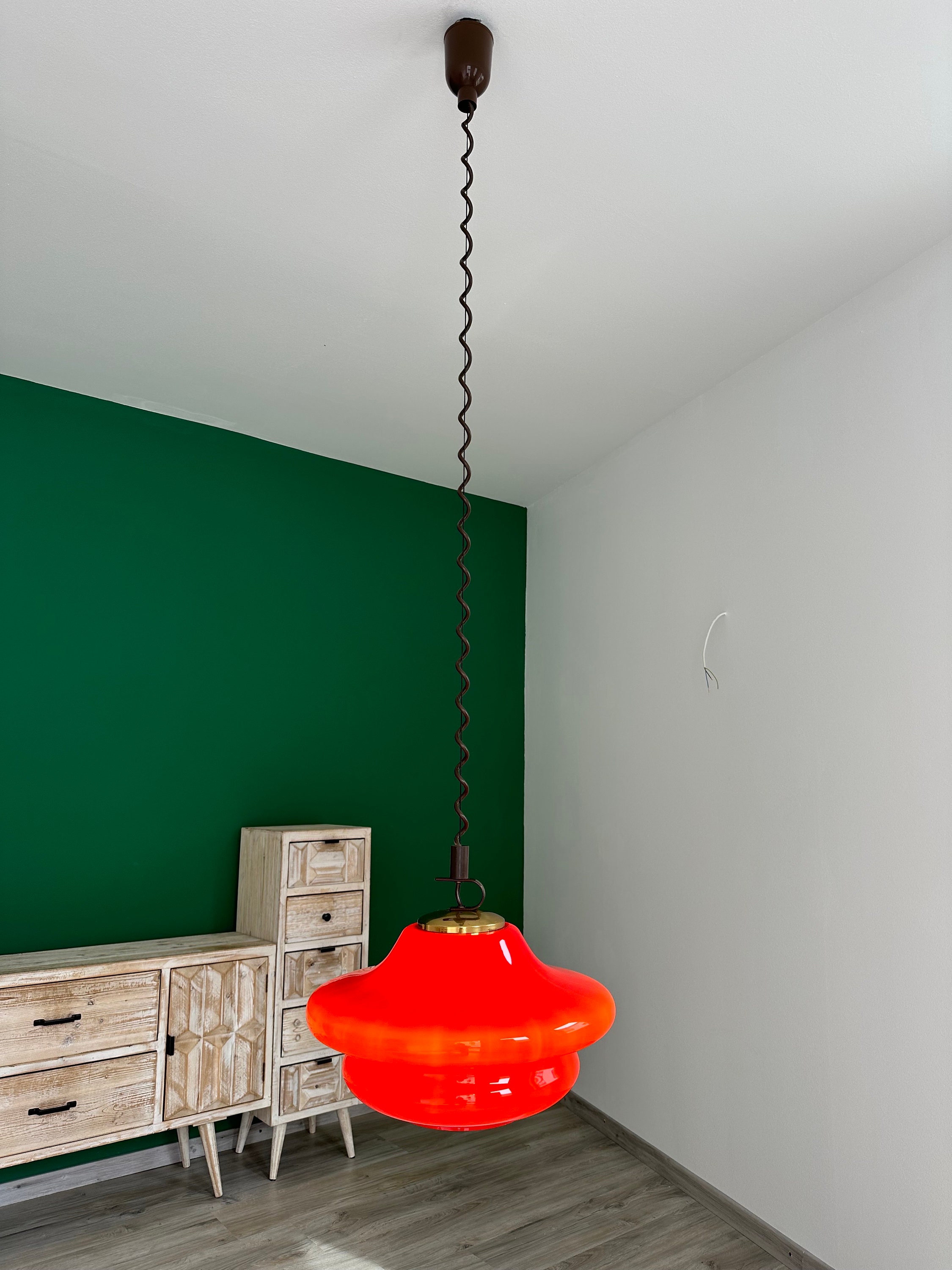 Vintage Red Pendant Light 70s/mid Century Opaline Glass Lamp/space Age ...