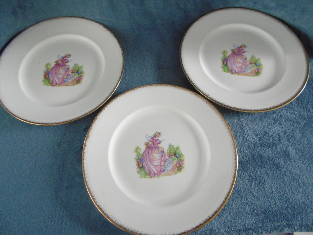 Portland Pottery, Cobridge Platter and 3 Dinner Plates - Crinoline Lady ...