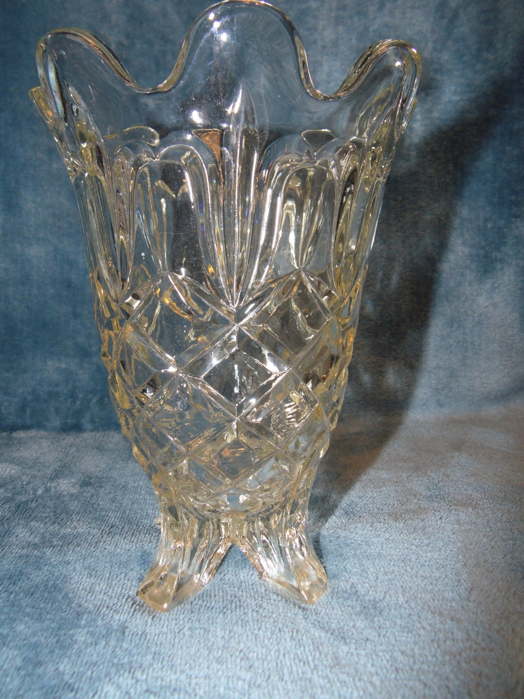 Art Deco Cut Glass Diamond Pattern Vase on 4 Feet - Etsy