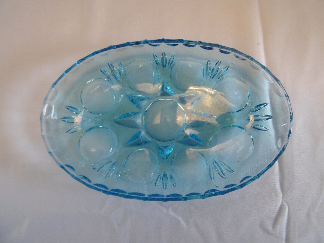 Art Deco Pressed Glass Blue Oval Dish - Etsy