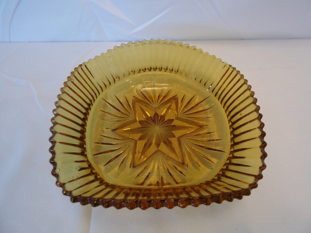 Art Deco Amber Pressed Glass Square Bowl - Etsy