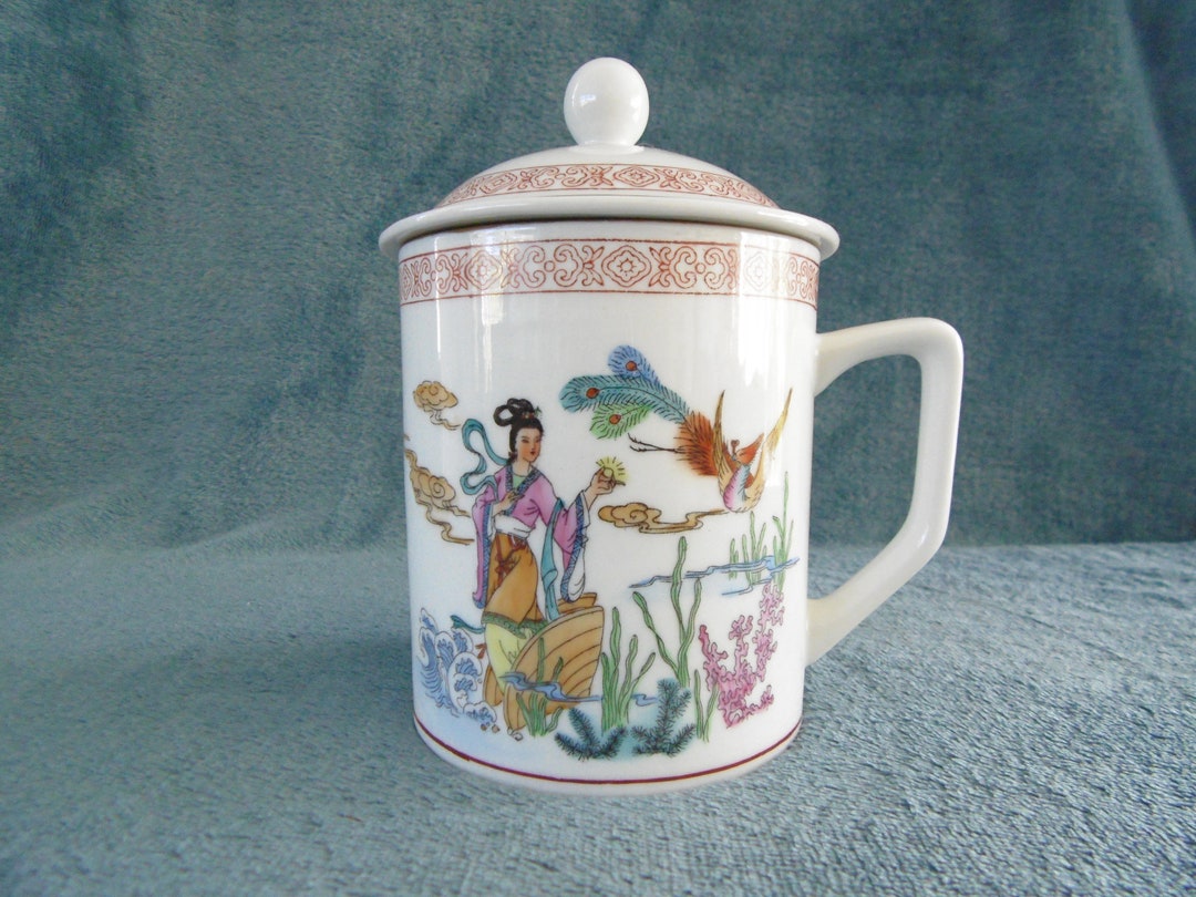 Decorative Chinese Mug With Lid 1990s - Etsy