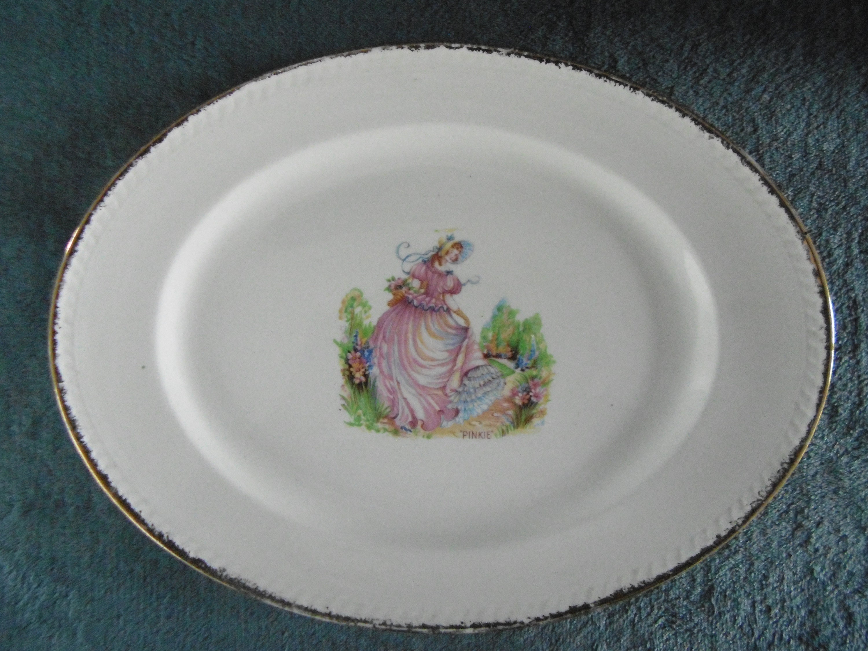 Portland Pottery, Cobridge Platter and 3 Dinner Plates Crinoline Lady ...