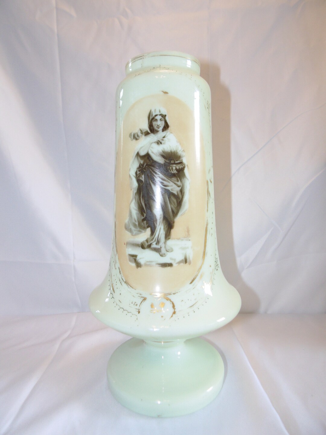 Green Opaline Glass Oil Lamp Base With Lady Depicted 1920s - Etsy