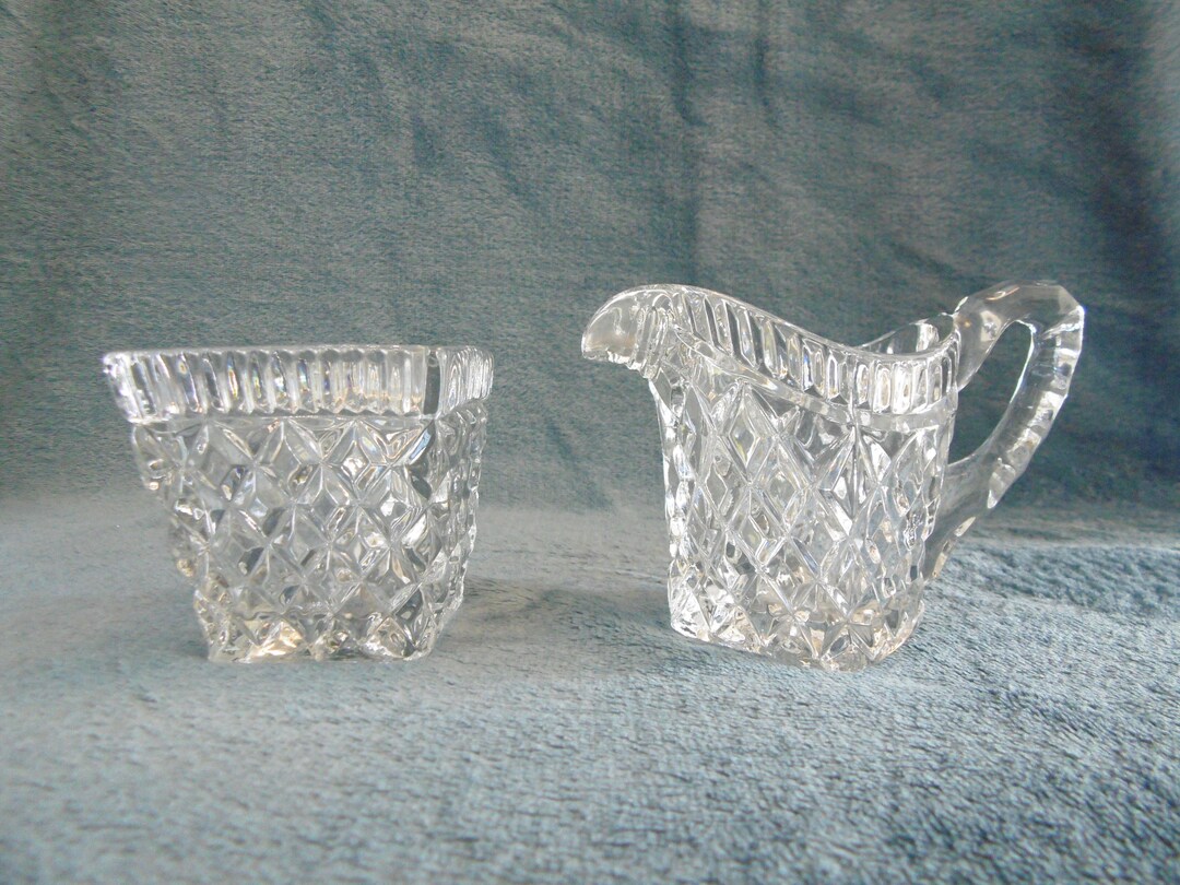 Diamond Shape Cut Pressed Glass Milk Jug and Sugar Bowl 1930s - Etsy