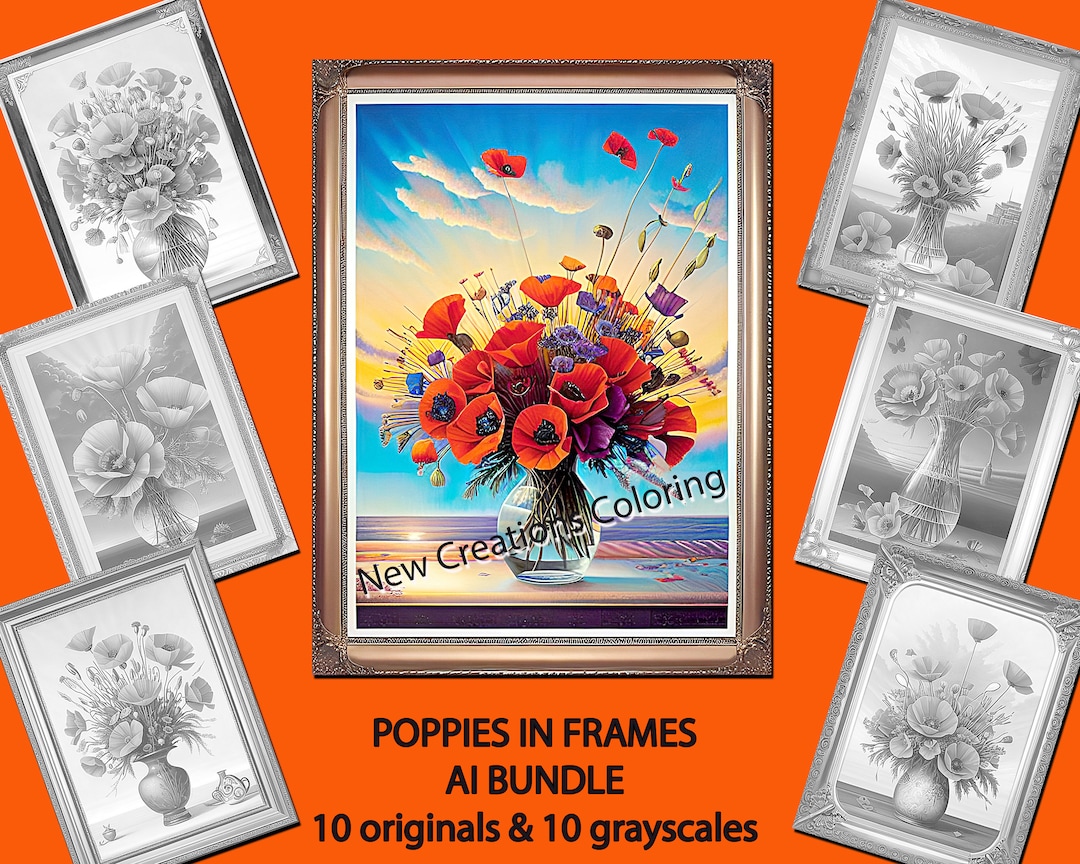 NCC AI Bundles: Poppies in Frames - Etsy