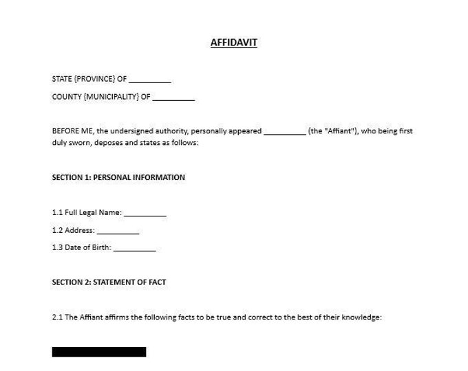 General Affidavit Form, General Affidavit Form Template, Editable ...