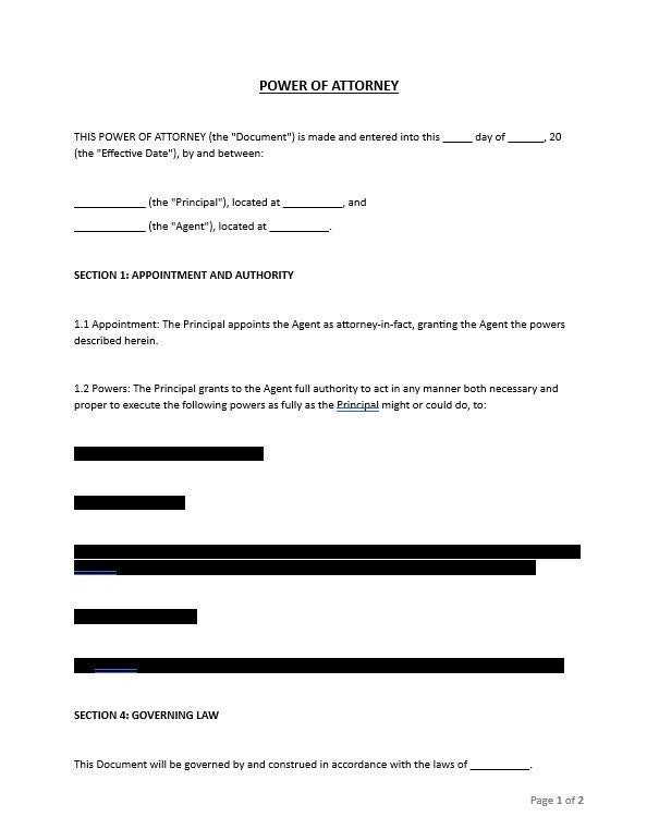 Basic Power of Attorney - Template - Etsy