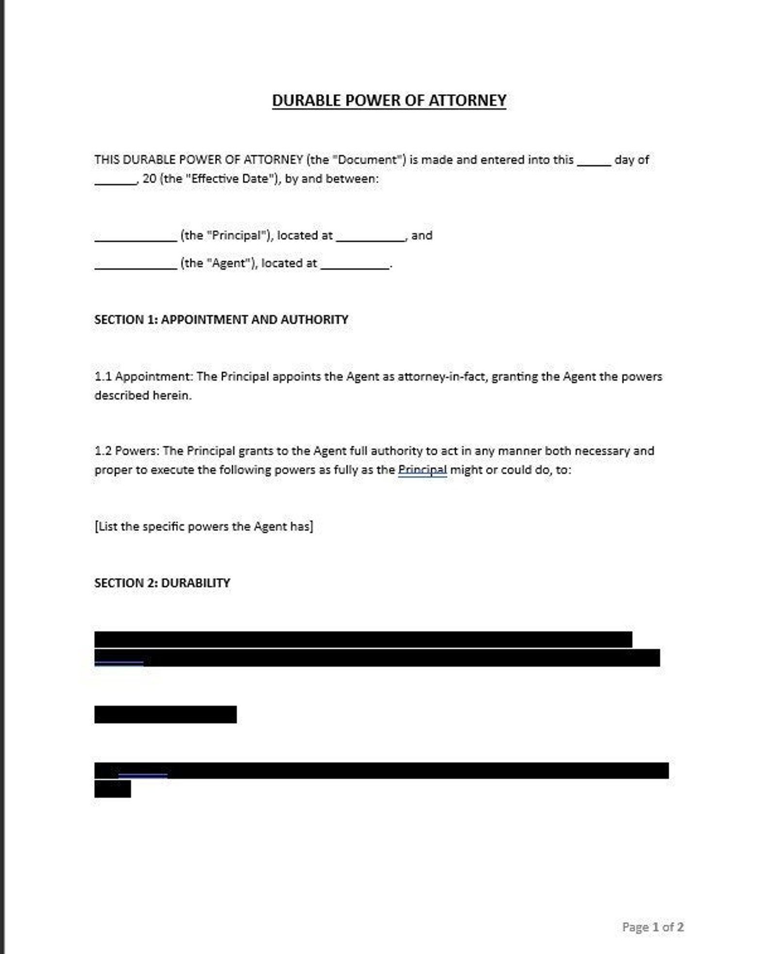 Durable Power of Attorney Template - Etsy