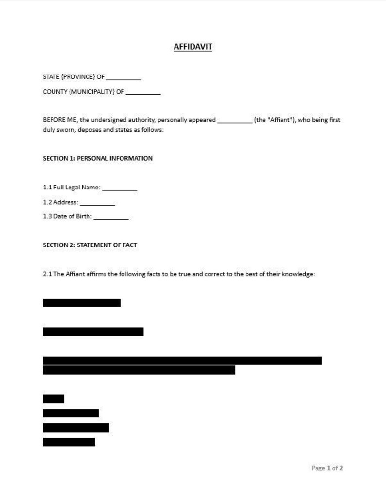 Affidavit Template Etsy