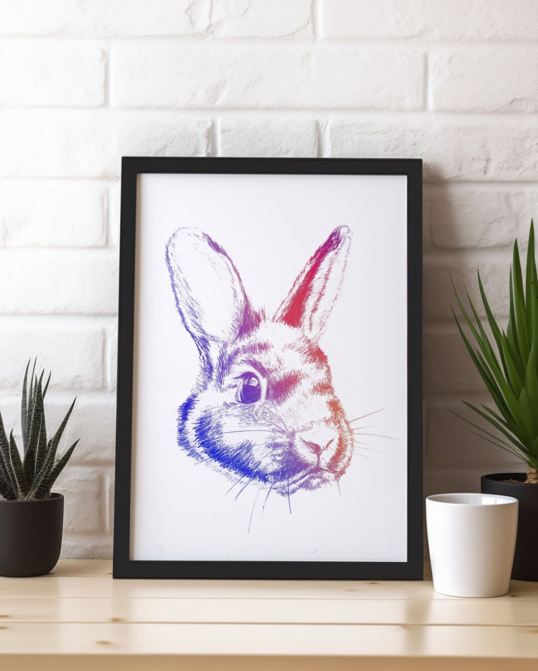 Rabbit Drawing Rabbit Print Rabbit Art, Bunny With Frame A5, A4, A3 ...