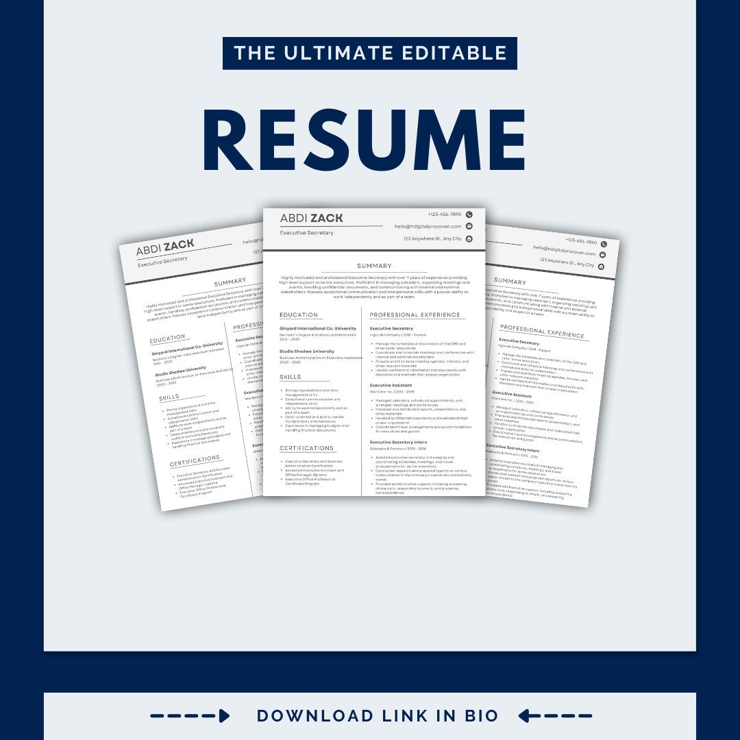 Clean Gray White Resume Template, Simple CV Design, Minimalistic Job ...