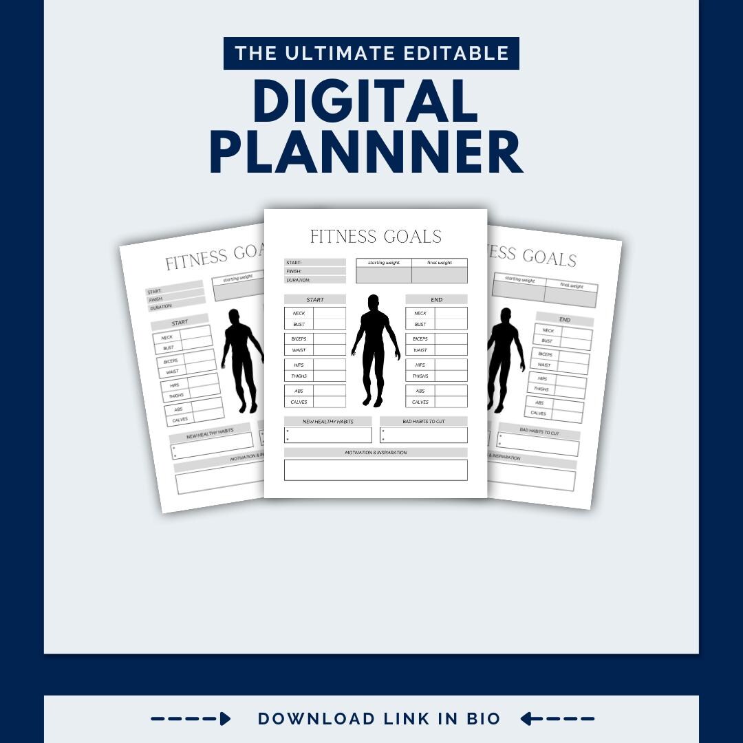 Elegant Fitness Goals Planner Template, A4 Downloadable PDF Document ...