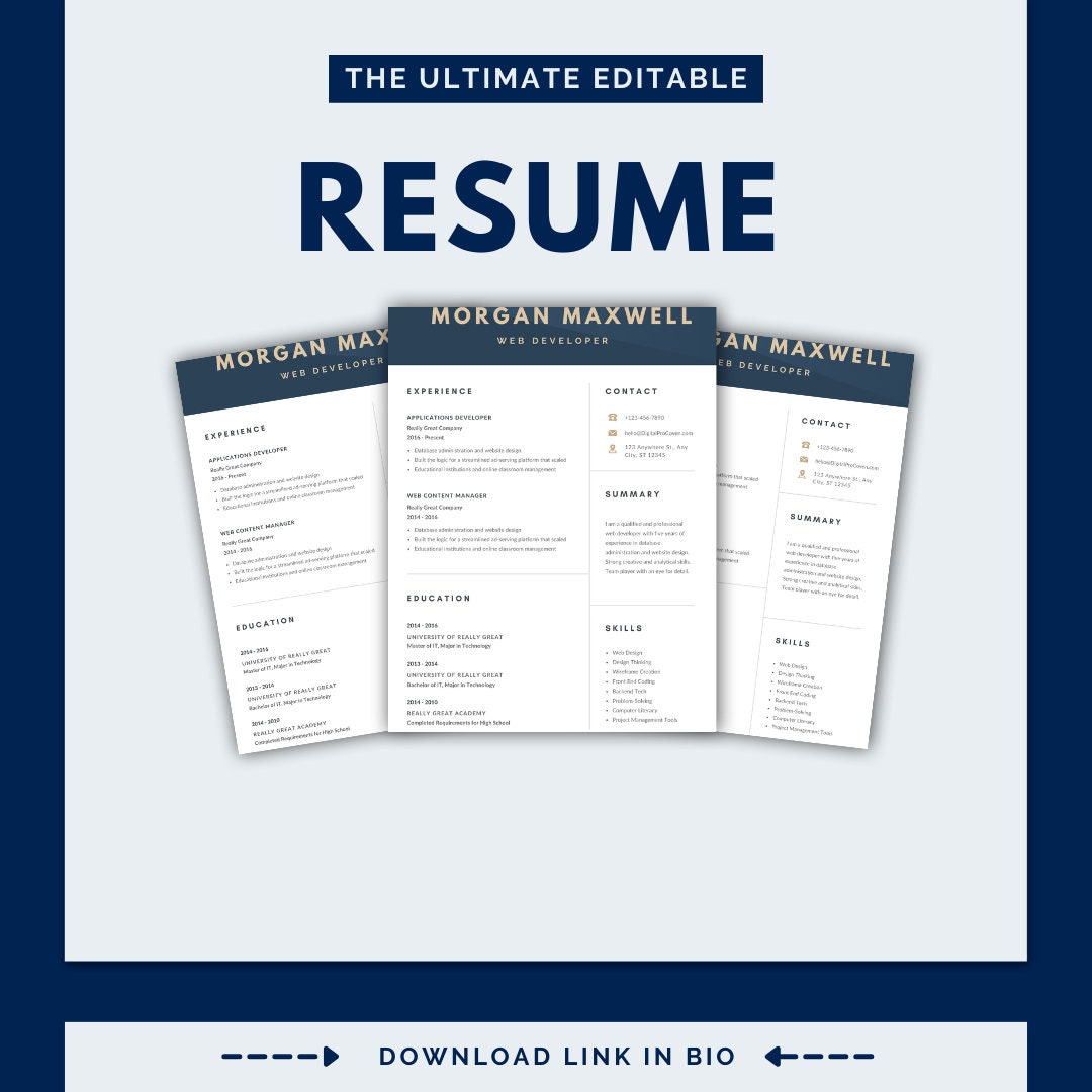 Blue Creative CV Resume Template, Modern Design, Professional CV, Job ...