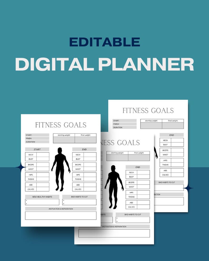 Elegant Fitness Goals Planner Template, A4 Downloadable PDF Document ...