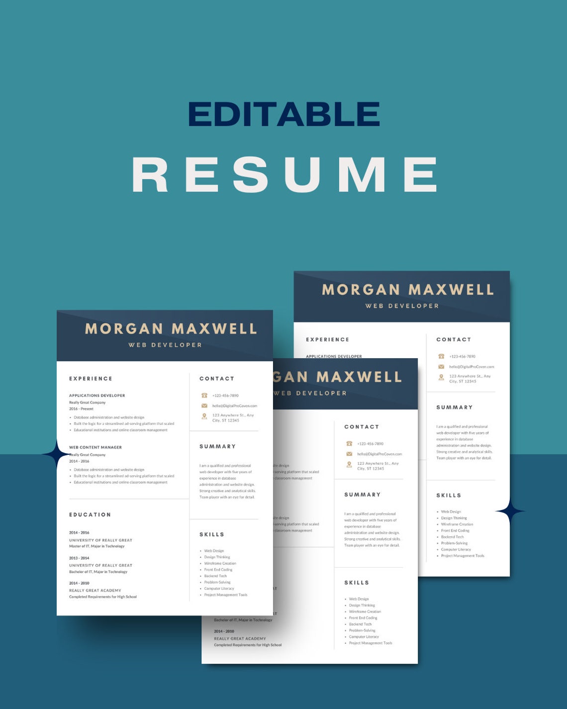 Blue Creative CV Resume Template, Modern Design, Professional CV, Job ...