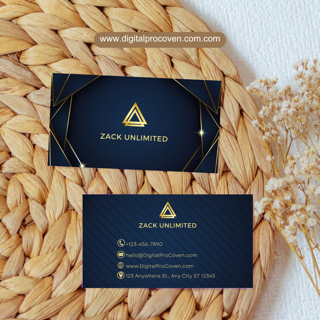 Navy Gold Business Card Design Template, Editable Company Card ...