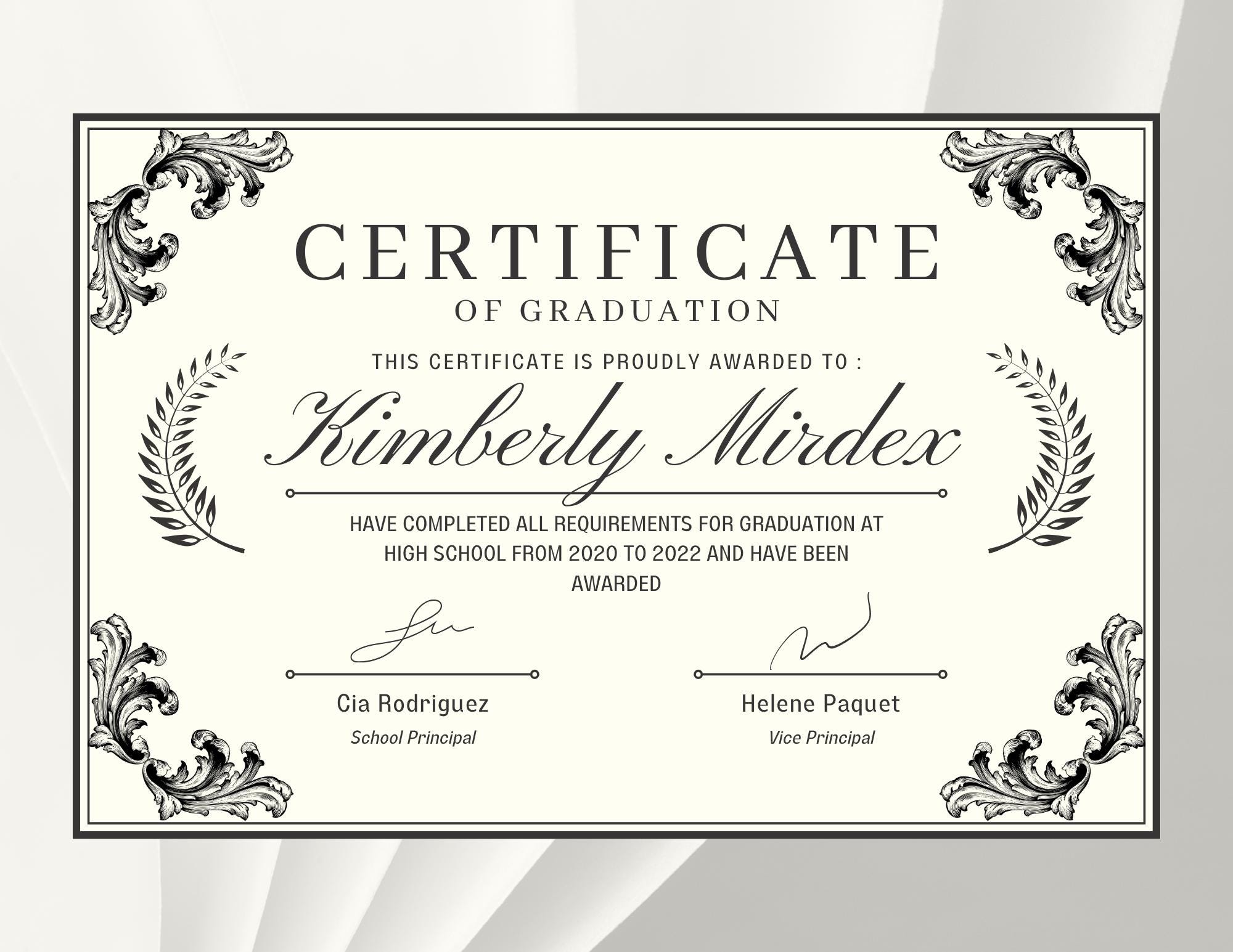 Digital Certificate of Graduation, Customizable PDF Document for ...