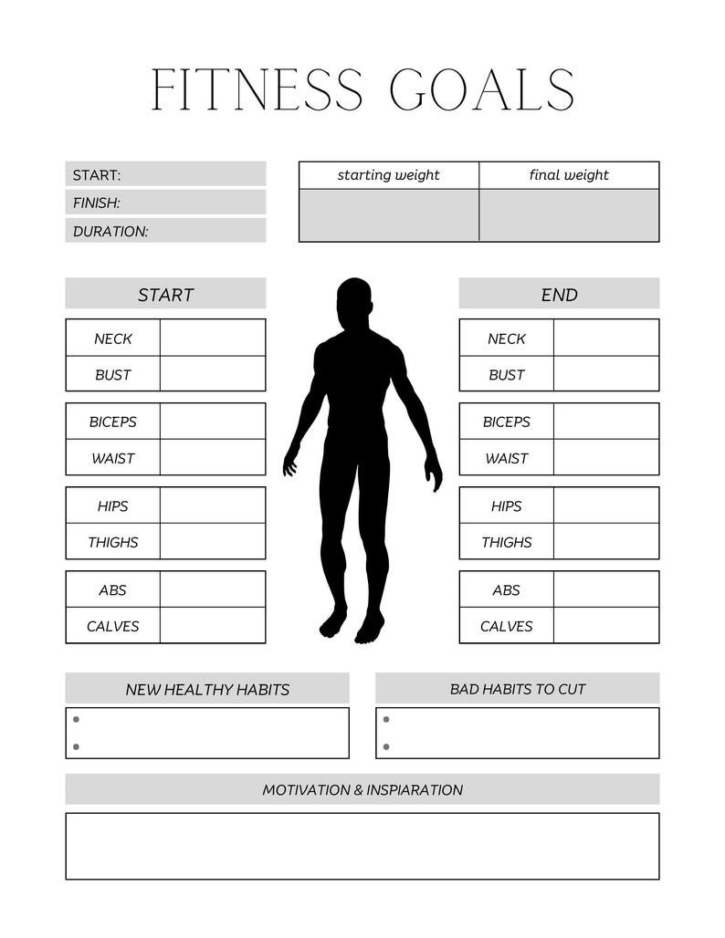 Elegant Fitness Goals Planner Template, A4 Downloadable PDF Document ...