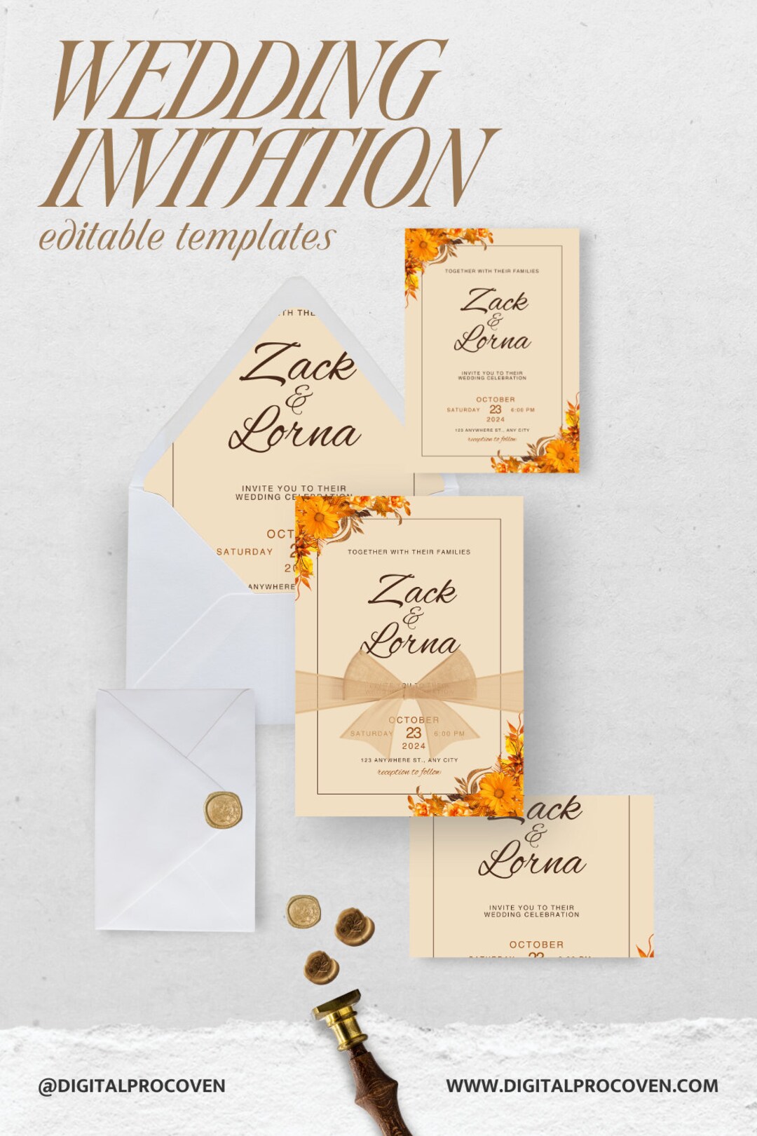 Yellow Flower Borderline Wedding Invitation Card, Elegant Floral ...