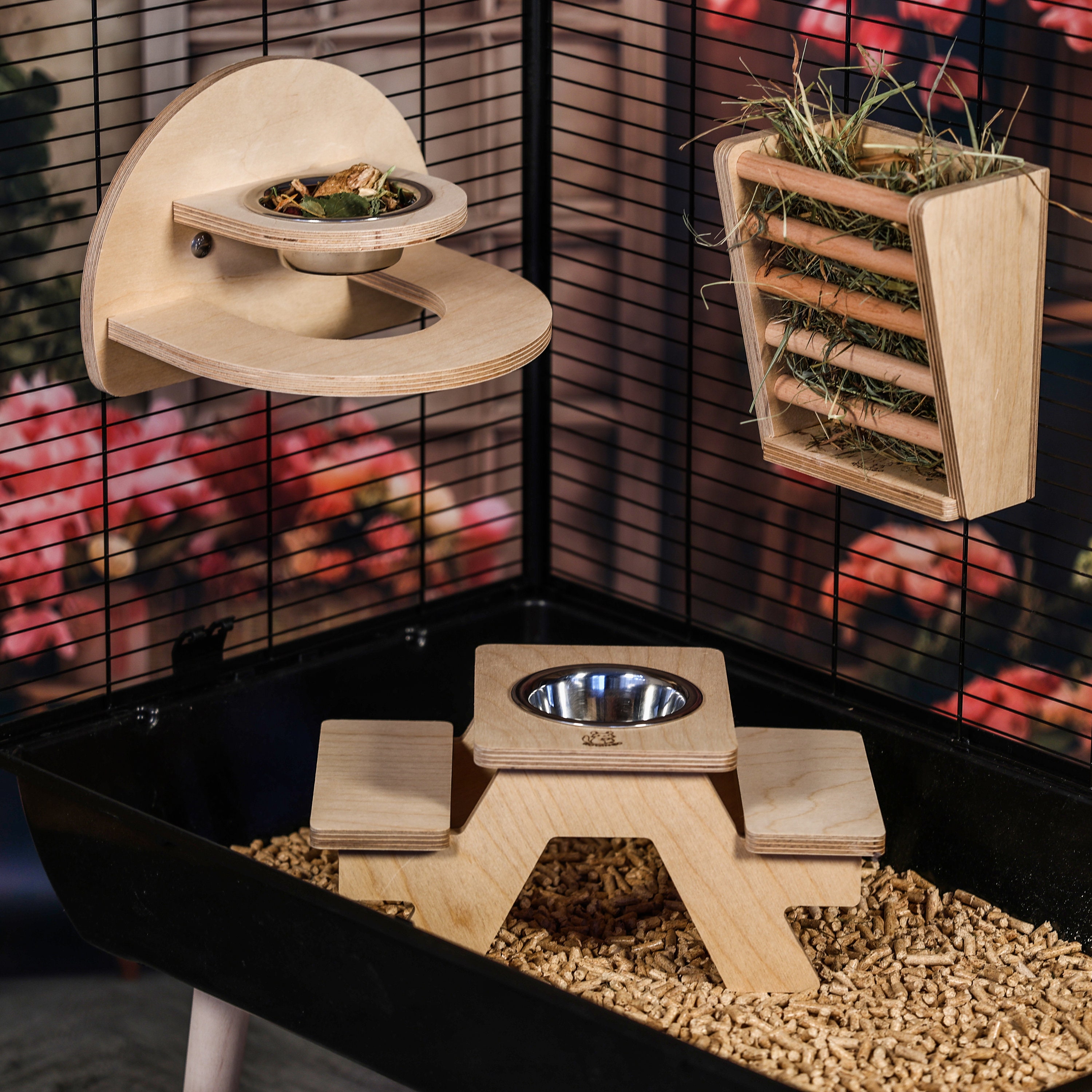 Chinchilla & Degu Wood Feeder Hay Rack Cage Accessory Fo Rodents - Etsy