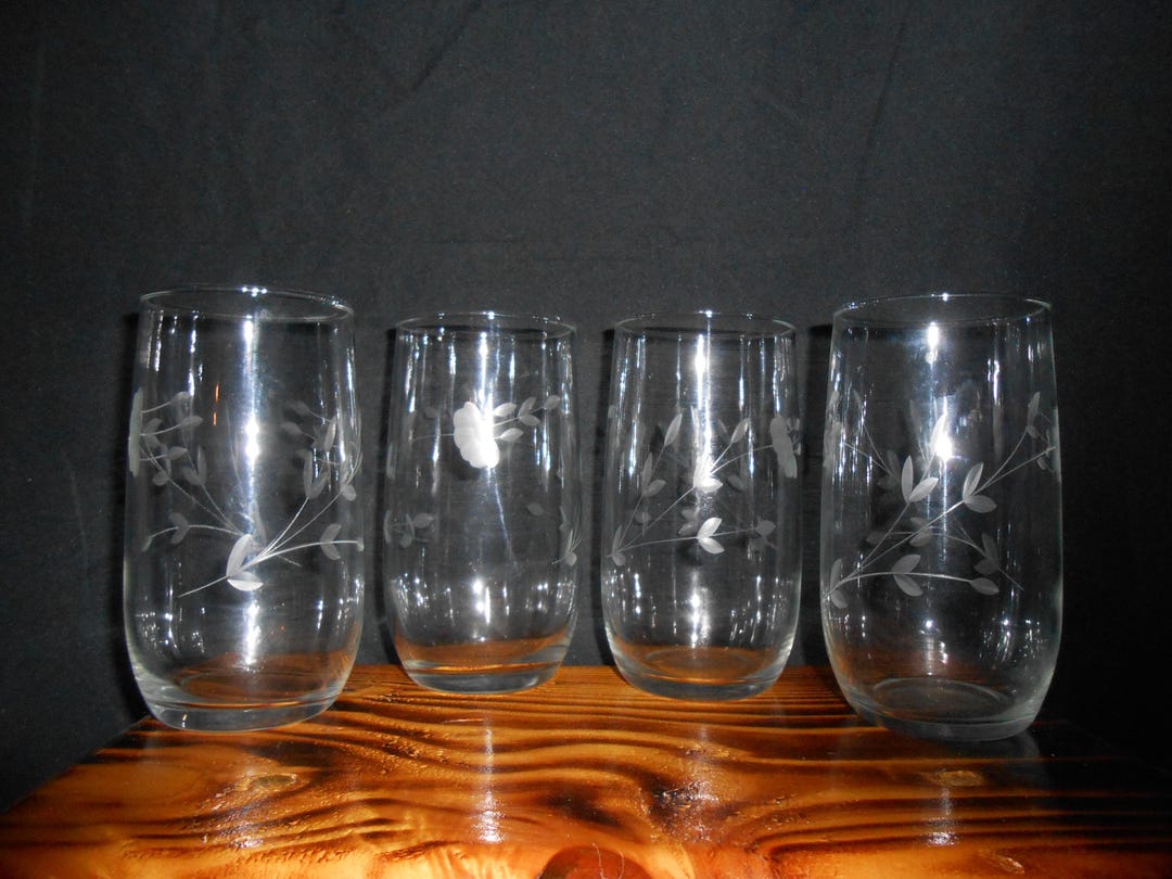 4 Retired Princess House Heritage Etched Crystal 11oz. Flat Tumblers 5 ...