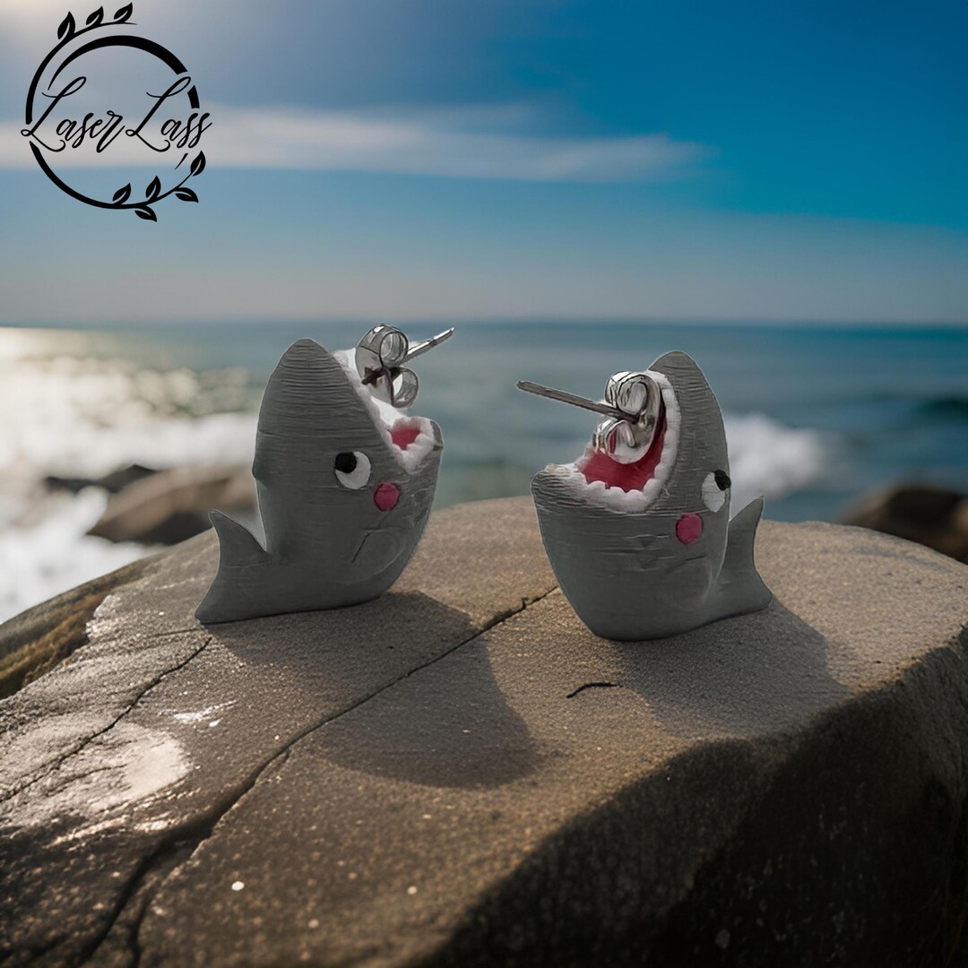3D Printed Great White Shark Ear Biter Earrings – Fun and Fierce Ocean ...