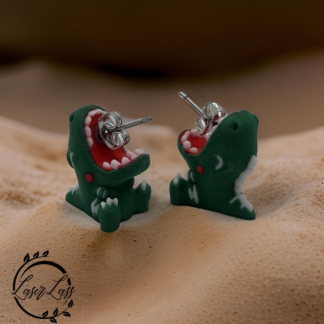 3D Printed T-rex Ear Biter Earrings – Quirky and Fun Dinosaur Jewelry ...